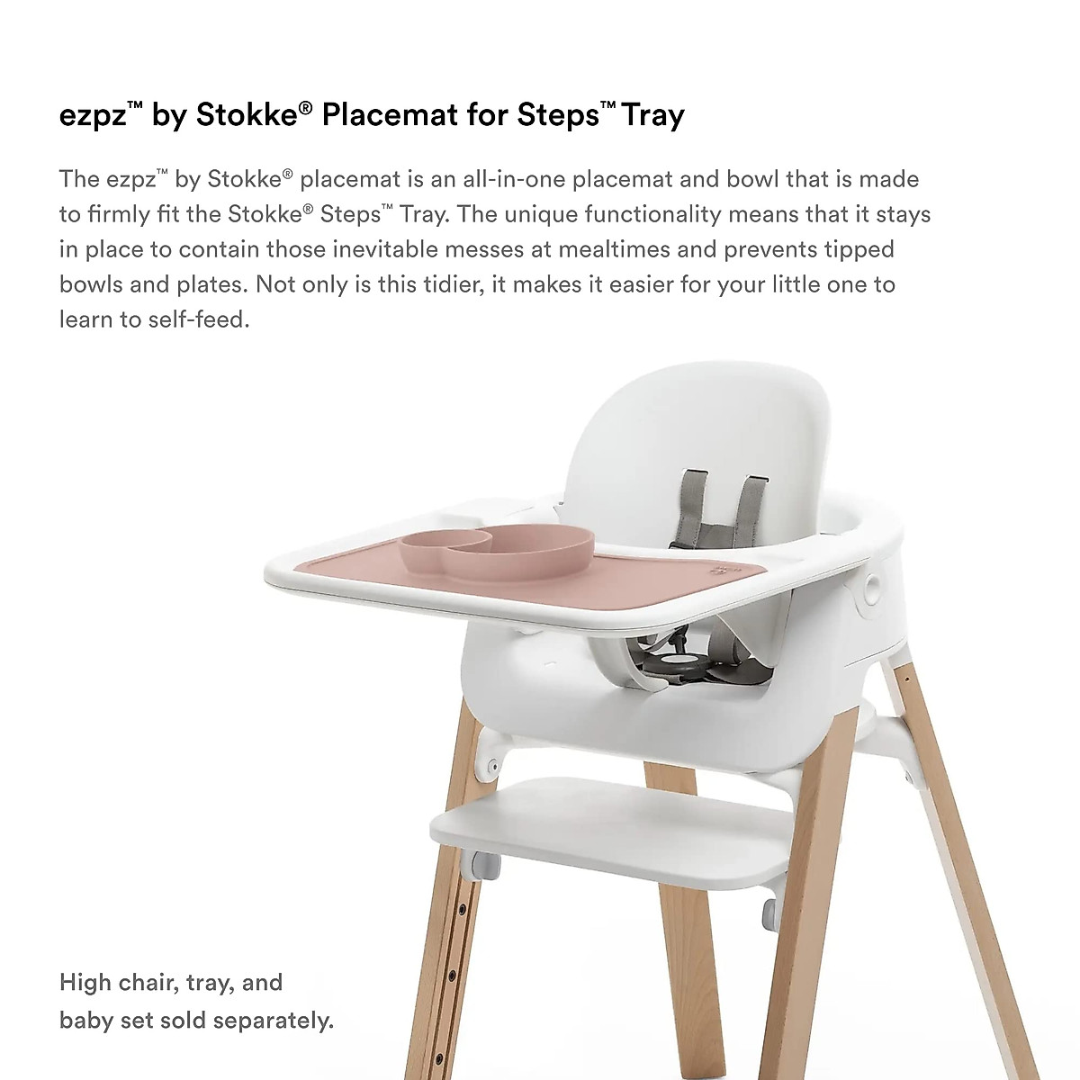 ezpz by Stokke Placemat for Steps Tray, Pink - Perfectly Fits Stokke Steps High Chair Tray - Helps Prevent Messy Mealtimes - Durable, Convenient, Dishwasher & Microwave Safe - 100% Silicone