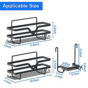 Gaseawolf Adhesive Shower Caddy, 2 Pack Shower Shelf with Soap Holder and Hooks, No Drilling Matte Black Bathroom Shower Organizer for Bathroom, Restroom, Shower Room, Toilet, Kitchen