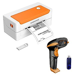 NADMAOO Bur3400-Orange Thermal Label Printer and Bur3003 Wireless Barcode Scanner Orange