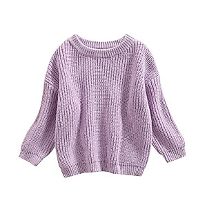 Toddler Baby Girl Boys Sweater Round Neck Long Sleeve Candy Color Knitted Pullover Tops Autumn Winter Sweatshirt (Candy Purple, 4-5T)