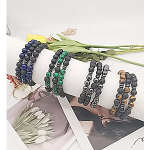 WAINIS 12 PCS Gemstone Beads Stretch Bracelets for Men Women Energy Yoga Healing Matte Lava Rock Volcanic Stone Essential Diffuser Oil Bracelet