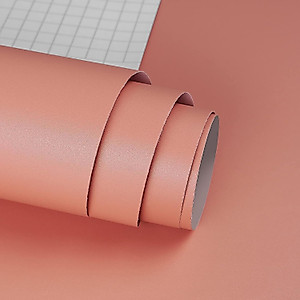 YENHOME Coral Pink Wallpaper Pink Peel and Stick Wallpaper for Bedroom Kitchen Self Adhesive Pink Contact Paper for Desk Cabinet Wall Removable Wall Paper Pull and Stick on Wallpaper 17.7X200