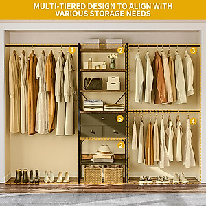 DWVO Closet System, Walk In Closet Organizer Systems with 3 Drawers, Closet Organizers and Storage with Shelves and 3 Expandable Hanger Rods, Fits 6-9 ft Space, Black