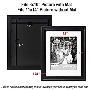 Yaetm 11x14 Picture Frame with Mat for 8x10 Set of 4, 1.4" Wide Molding & Distressed Black Photo Frames 11 x 14 with Tempered Glass for Wall Gallery, Home and Office, Wall Mount (4 pack, Black)