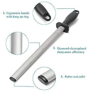 Kota Japan 12 in. Diamond Carbon Steel Professional Knife Sharpener Rod | Kitchen, Home or Hunting | Master Chef, Hunter or Home Gourmet Blade Sharpening Rod or Stick