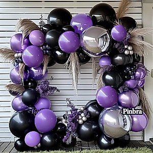 Black Purple Silver Balloon Garland - Double Stuffed Dark Purple Black Balloons Metallic Silver Lavender Lilac Balloon Arch Kit for Halloween Wednesday Birthday Graduation Wedding Party Decoration