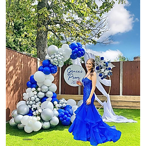 FROUFING Winter silver Royal blue and white balloon Garland Arch Kit 143Pcs balloons for Wedding prince Baby shower for Boy Men's 21st birthday decorations Graduation Ceremony supplies