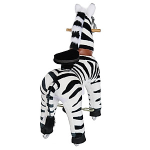 PonyCycle Ride-On Zebra with Brake & Pedal Pad Mechanical Horse Toy Classic Model U Giddy up Pony Plush Walking Animal Size 3 for Age 3-5 Years - Ux368 with White Pedal Pad.