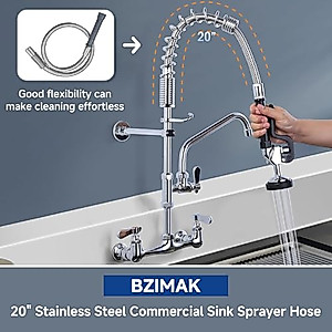 20' Sink Sprayer Hose with Non-Slip Handle, Flexible Stainless Steel Hose for Commercial Kitchen Faucet