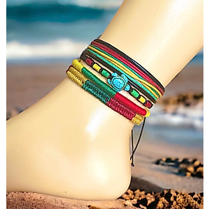LAVIP Leather Rasta plaided Hippie Braid Bracelet Wax Cord Hemp Handmade Reggae Jamaican Hawaiien Style Adjustable