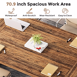 Condemo 71 inch Large Executive Office Desk, Simple Computer Desk Workstation, Modern Industrial Study Writing Table, Business Furniture for Home Office, Rustic Brown