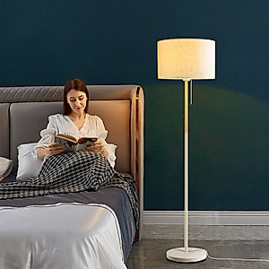 Modern Floor Lamp for Living Room Traditional Farmhouse Floor Lamps Mid-Century Pole Lamp with Linen Lamp Shade, Standing Tall Floor Lamps for Bedrooms and Office (White)