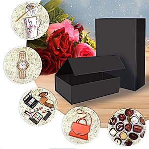 DaiUni Black Gift Box 10.5"X7.1"X3.15" with Ribbon and Magnetic Closure Lid for Presents