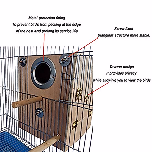Tfwadmx Bird Wood Breeding Box Lovebirds Nesting Station House Aviary Cage Clear View Window for Parakeet Cockatiel Peony Finch Conure Budgie Parrots Tits Finches and Other Wild Birds