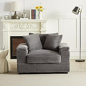 Eafurn Oversized Corduroy Sleeper Sofa,Comfy Thicked Upholstered Padded Chaise Longue with Ottoman,Soild Wood Reclining Chair Daybed,Deep Seat Convertible Couch Bed for Living Room Office