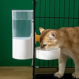 Cat Food and Water Feeder Dispenser Set, Hanging Automatic Gravity Feeder for Puppy, Dog, Cat and Most Small Animals (White)