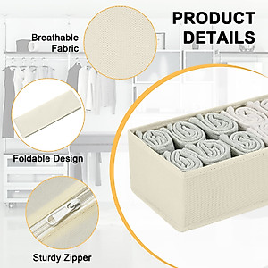 DIMJ Drawer Organizers Clothes, Set of 4 Dresser Organizer Bins, Fabric Closet Organizers and Storage, Drawer Dividers for Nursery, Clothing, Baby Clothes, Socks, Underwears, Tie (Beige)