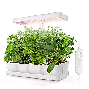 J&C LED Indoor Garden LED Height Adjustable LED Plant Grow Light, Built-in Smart Timer, Herb Garden Seed Starter Kit, Home Garden, Vegan Indoor Gardening, DIY Gifts, White（Plant &Pots Not Included