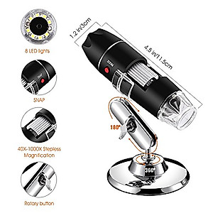 Bysameyee USB Microscope, Digital Handheld 40X-1000X Magnification Endoscope Mini Video Camera with 8 Adjustable LED Lights, Compatible with Windows 7/8/10/11 Mac Linux Android (with OTG)
