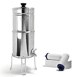 ProOne Big+ Stainless-Steel Gravity Water Filter System, 3-Gallon Water Capacity, Countertop Water Dispenser for Home, Camping, and Travel w/ (2) 7-inch Filter & Wire Stand, Proven to Reduce PFAS