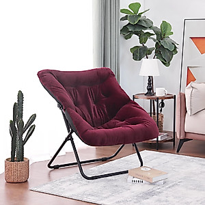 Tiita Comfy Saucer Chair, Soft Faux Fur Oversized Folding Accent Chair, Lounge Lazy Chair for Kids Teens Adults, Metal Frame Moon Chair for Bedroom, Living Room, Dorm Rooms