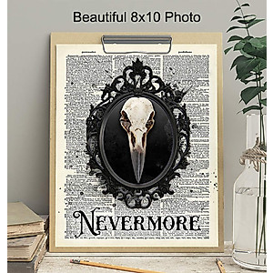 The Raven - Creepy Skull Wall Decor - Gothic Home Decor - Scary Wall Art - Goth Room Decor - Edgar Allan Poe Pagan Gifts - Medieval Decor - Nevermore