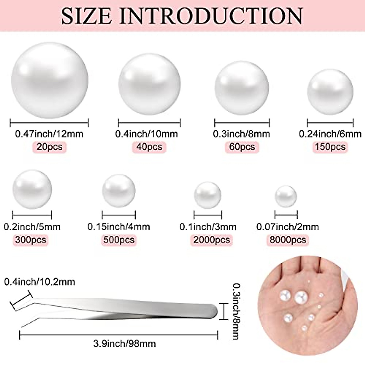 FEPITO 11070 Pcs Flat Back Pearl 8 Sizes Half Round Pearls Flatback Pearl Beads Half Pearl Bead for Crafts Embellishment Shoes DIY Phone Nail Making