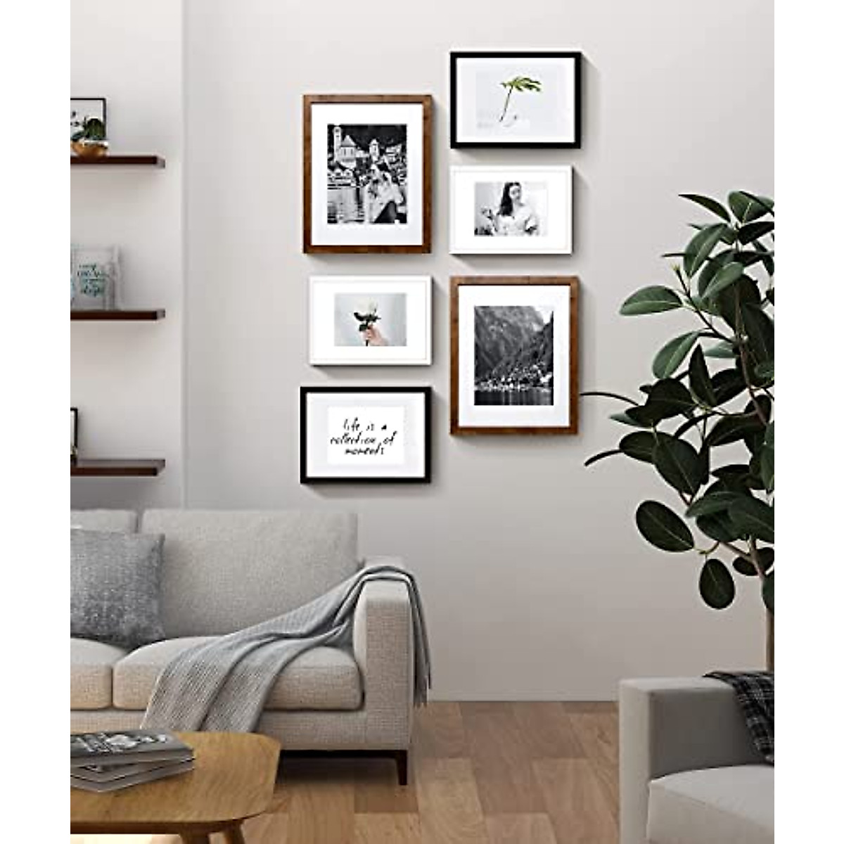 Sonefreiy 11x14 Picture Frame Wood with Mat for 8x10 Modern Brown Photo Frame Set for Desk and Wall Gallery Home Decor Gift, Set of 2