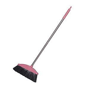 Luxshiny Indoor Broom, Stainless Steel Angle Broom with Long Handle Soft Floor Sweeping Brooms Home Cleaning Tool for Kitchen Bathroom Pet Pink