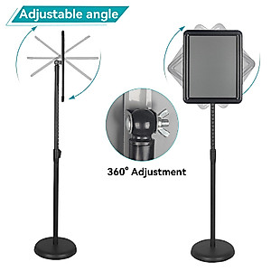 HUAZI Adjustable Sign Holder Standing Floor Sign Stand for 8.5x11 inches,Both Vertical & Horizontal View Displayed,Snap-Open Frame with Safety Corner for School Church Business Show,Black