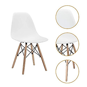 CangLong , Modern Mid-Century Side Chair with Natural Wood Legs for Kitchen, Living Dining Room, White