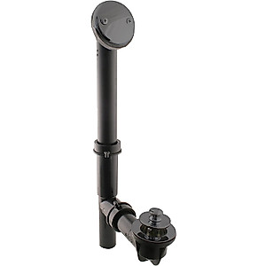 Westbrass A594144-62 14" Tubular Bath Waste & Overflow Assembly with Twist & Close Drain Plug and Two-Hole Faceplate, Matte Black
