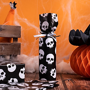 WRAPAHOLIC Halloween Wrapping Tissue Paper - 25 Sheets 19.7x27.5 Inch Black and White Skull Design Bulk for Packing, DIY Crafts