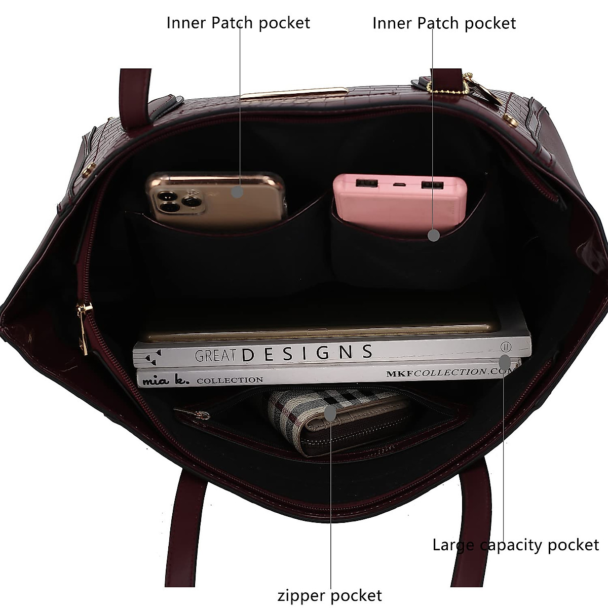 Mia K. Collection Shoulder Handbag for Women: Vegan Leather Tote-Satchel Bag, Top-Handle Purse, Ladies Pocketbook Brown