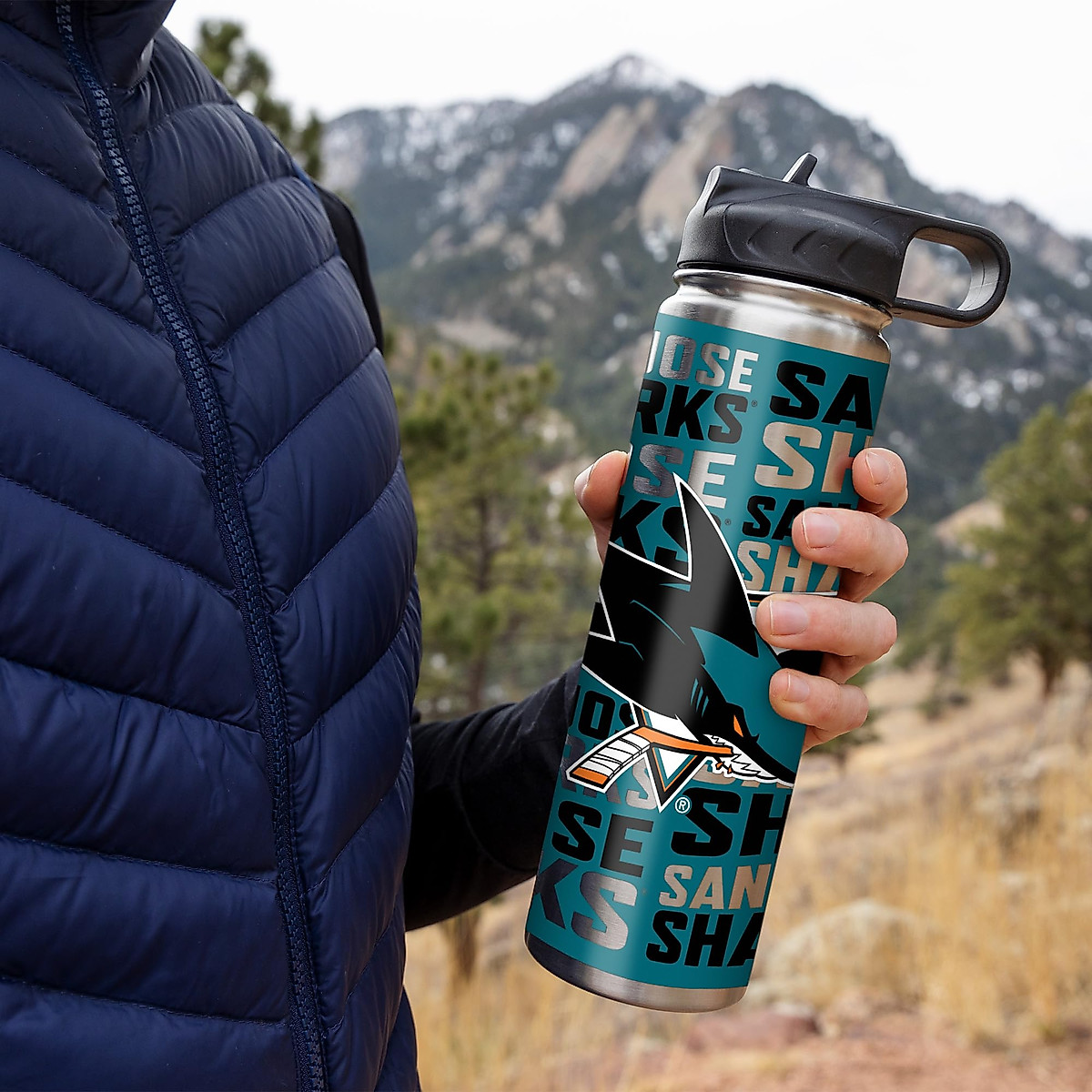 Rico Industries NHL Hockey San Jose Sharks 22oz Stainless Steel Tumbler with Lid - Great For Coffee, Tea, Water or Cocktails