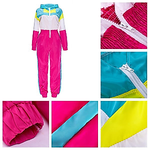 EOSIEDUR Women's One Piece Tracksuit Outfits Windbreaker Jacket Camouflage Crop Top Pants Jumpsuit Set Pink M