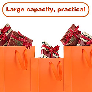 10 Pcs Orange Paper Gift Bag Wide Handle Cardstock Paper Bags All-Occasion Paper Bags Heavy Duty Shopping Bags Reusable Business Bag Vogue Paper Gift Bags Take Out Bags with Tissue,9.8"*5.1"*12.6"