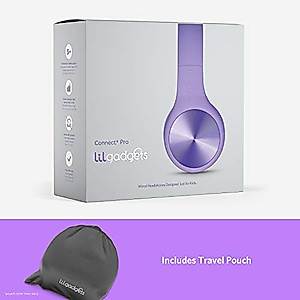 LilGadgets Connect+ Pro Kids Headphones Wired - Designed with Kids' Comfort in Mind, Foldable Over-Ear Headset with in-line Microphone, Toddler Headphones for Kids, Purple