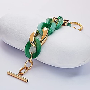 Pera Jewelry 14K Yellow Gold Plated Acrylic Paperclip Chain Bracelet, Thick Cuban Link Bracelets, Boho Oval Chain Link Bracelet Toggle Link Bracelets, Bold Link Chain Bracelets with Gift Box