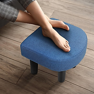 Allinside Ottoman Footstool with Handle, D-Shaped Linen Footrest, Small Shoe Seat Step Stool, Soft Sponge Foot Stool for Living Room, Bedroom, Couch, Entryway (Blue)