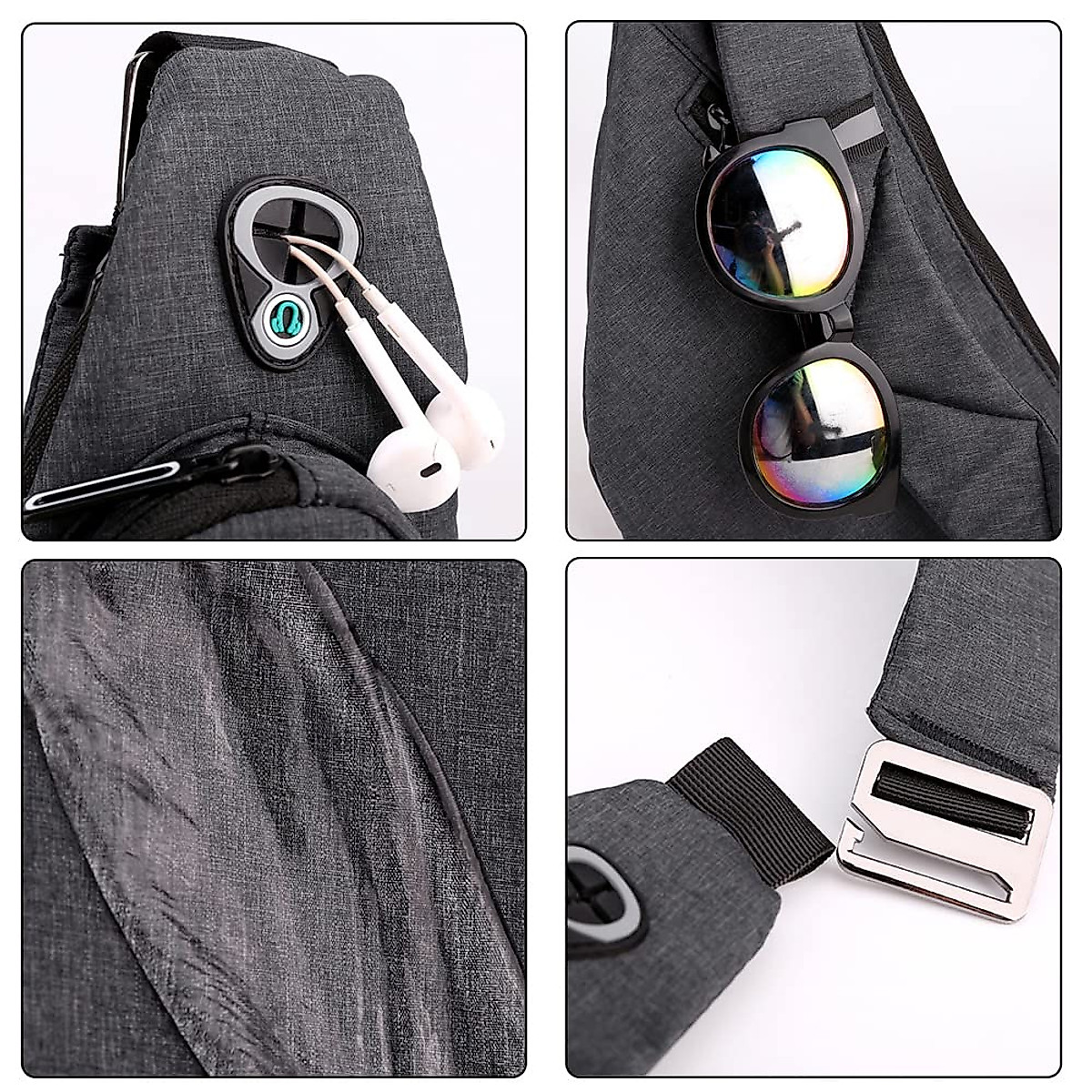 chinatera Sling Backpack for Men Crossbody Chest Bag Hiking Travel Running Sling Shoulder Bags with Headphone Hole (Black)