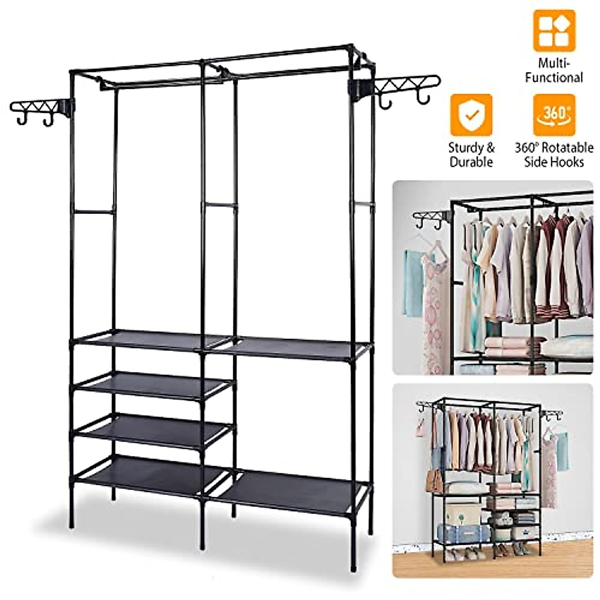 iMounTEK Garment Racks,Clothes Rack Garment Shelf Clothing Shelf Metal Garment Rack Shoe Clothing Organizer Shelves Freestanding Clothes Wardrobe Clothing Racks for Hanging Clothes 6 Tier for Bedroom