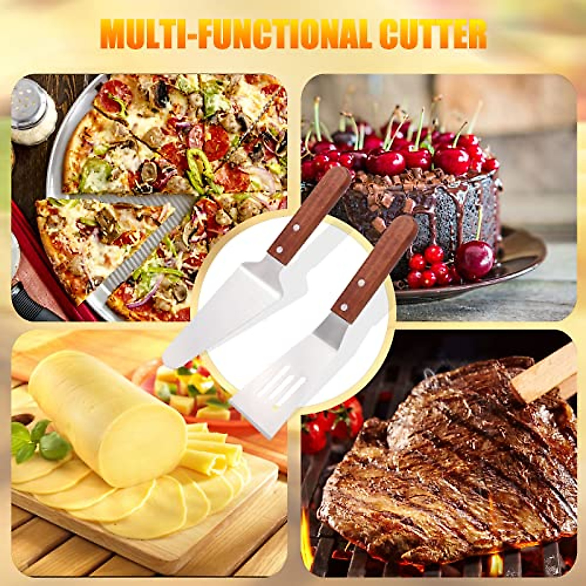 Wood Handle Pie Server and Cake Server Set Stainless Steel Set for Cutting and Serving Desserts, Brownies