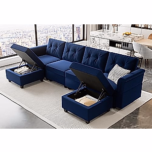 Belandi Modular Sectional Sofa Couch, U-Shaped Sleeper Couch with Reversible Chaise, Modular Sectionals with Ottomans, 6-Seat Sofa Set with Storage for Living Room, Blue