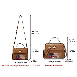 FOXLOVER Leather Satchel Handbags for Women Trendy Shoulder Bag Purses Designer Top Handle Crossbody Bag (Brown)