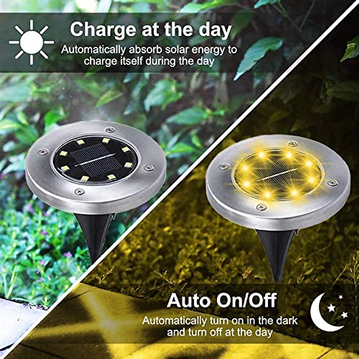 SIATOM Solar Ground Light 8 Pack-8 LED Solar Garden Lights Inground Outdoor Landscape Lighting IP65 Waterproof for Pathway Walkway Lawn 6000K Cold White Light