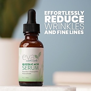 Eva Naturals Glycolic Acid Serum - Anti-Aging Vitamin C & Hyaluronic Acid Skin Brightening Formula Helps To Minimize & Exfoliate Pores, Reduce Fine Lines, Wrinkles, Acne Scarring & Breakouts - 1 Oz