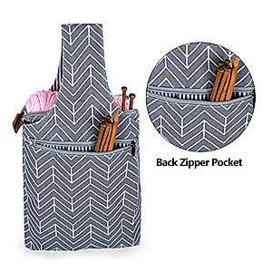 Teamoy Knitting Bag, Canvas Yarn Tote Project Bag for Knitting Needles, Yarn and Crochet Supplies, Perfect Size for Knitting on The Go, Arrow