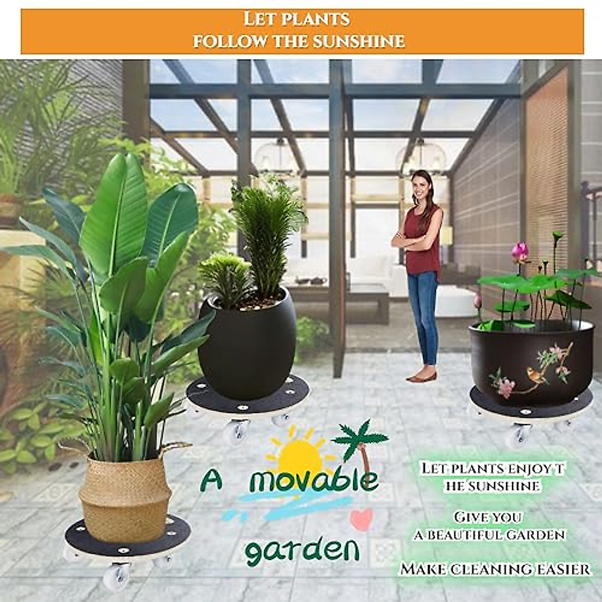 15-Inch Round Wood Platform Dolly with PP Smooth 3" Wheel, 551-lb Load Capacity Heavy Duty Wood Furniture Dolly, Multifunctional Movers Carrier,Plant Dolly, Two Pack