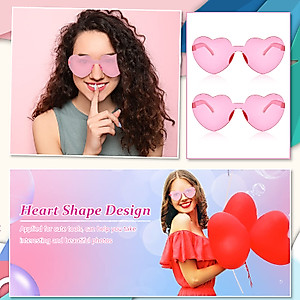 60 Pairs Heart Sunglasses Pink Heart Shaped Rimless Sunglasses Transparent Heart Frameless Glasses Candy Color Heart Sunglasses for Party Favor Cosplay